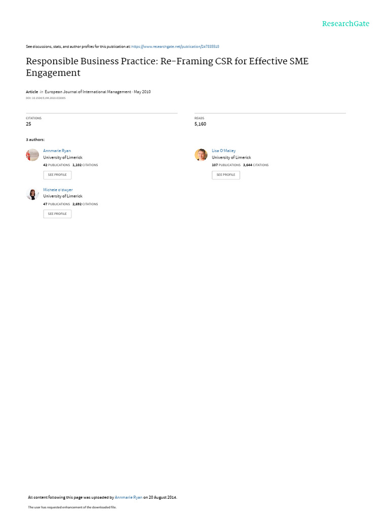 Responsible Business Practice Re Framing CSR For Effective SME ...