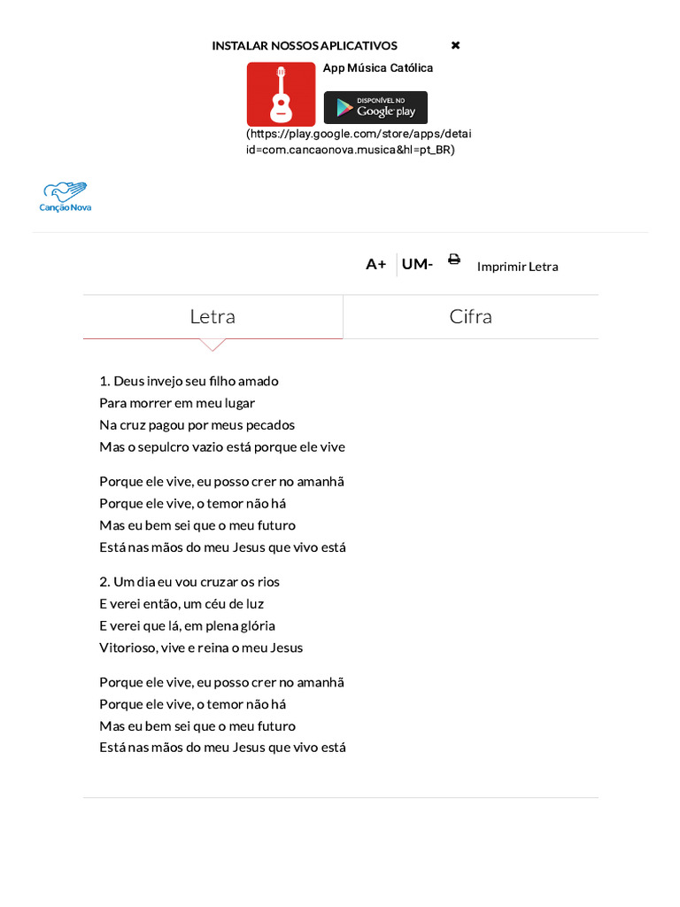 Letra da Música "Porque Ele Vive" | PDF