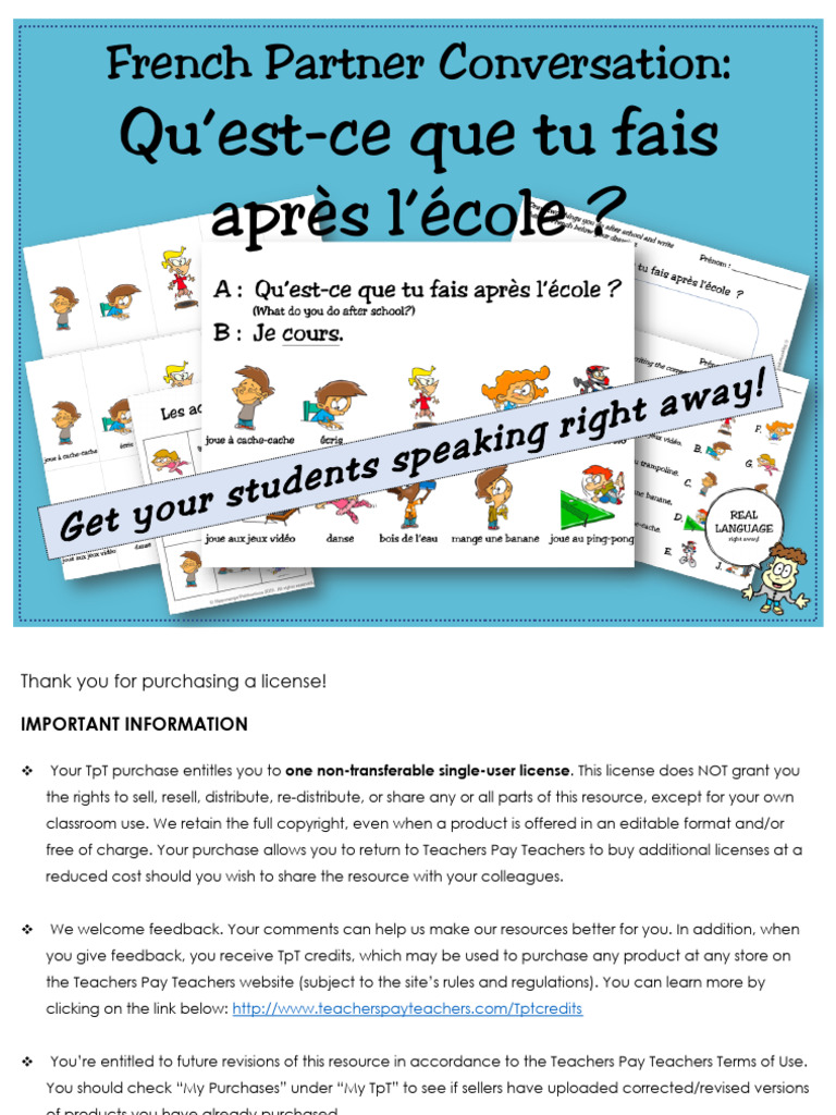 Unit 2. Partner Conversation - Apres L'ecole | PDF | Flashcard | Learning