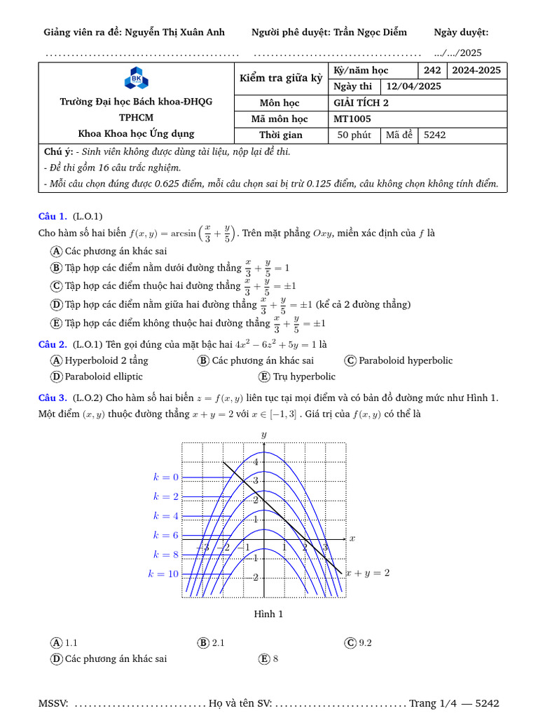 Mã đề 5242 GT2 GK HK242 | PDF
