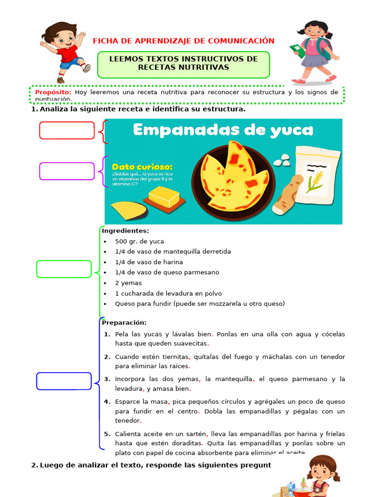 Ficha-Leemos Textos Instructivos Recetas Nutritivas | PDF | Mayonesa ...