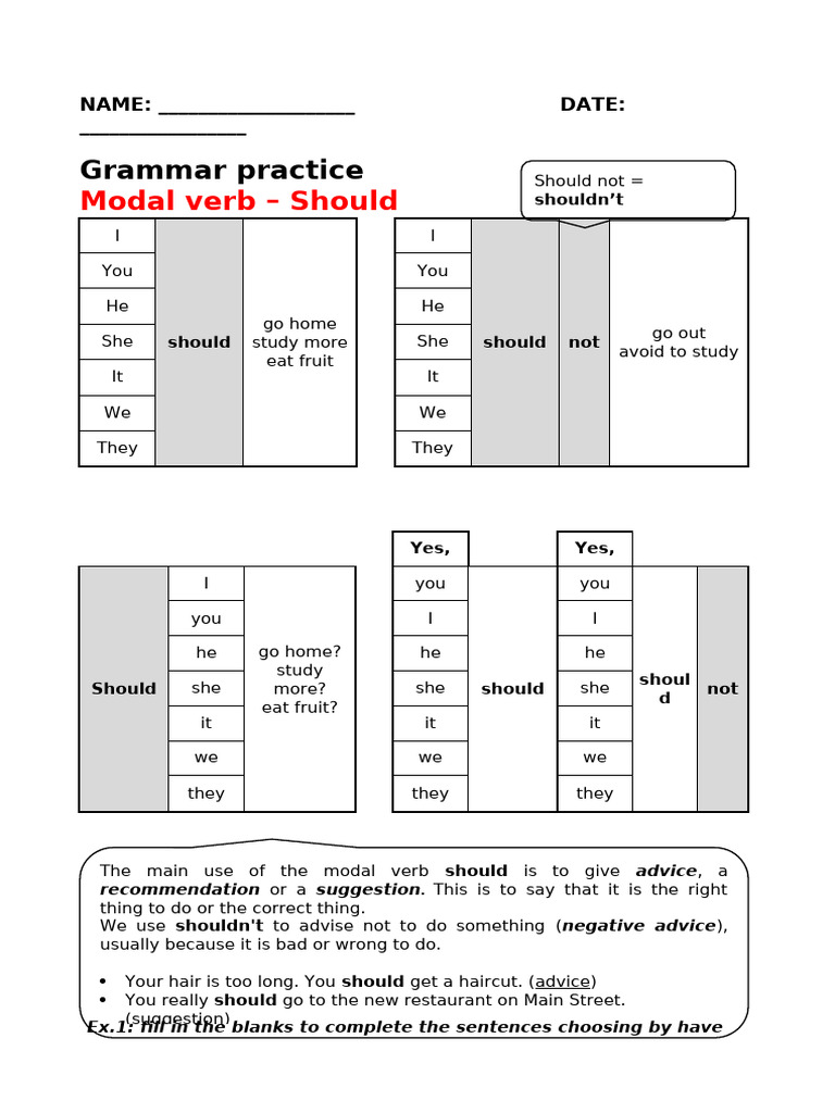 BE4 U4 Grammar Modal Verb Should | PDF | Linguistic Typology | Language Mechanics