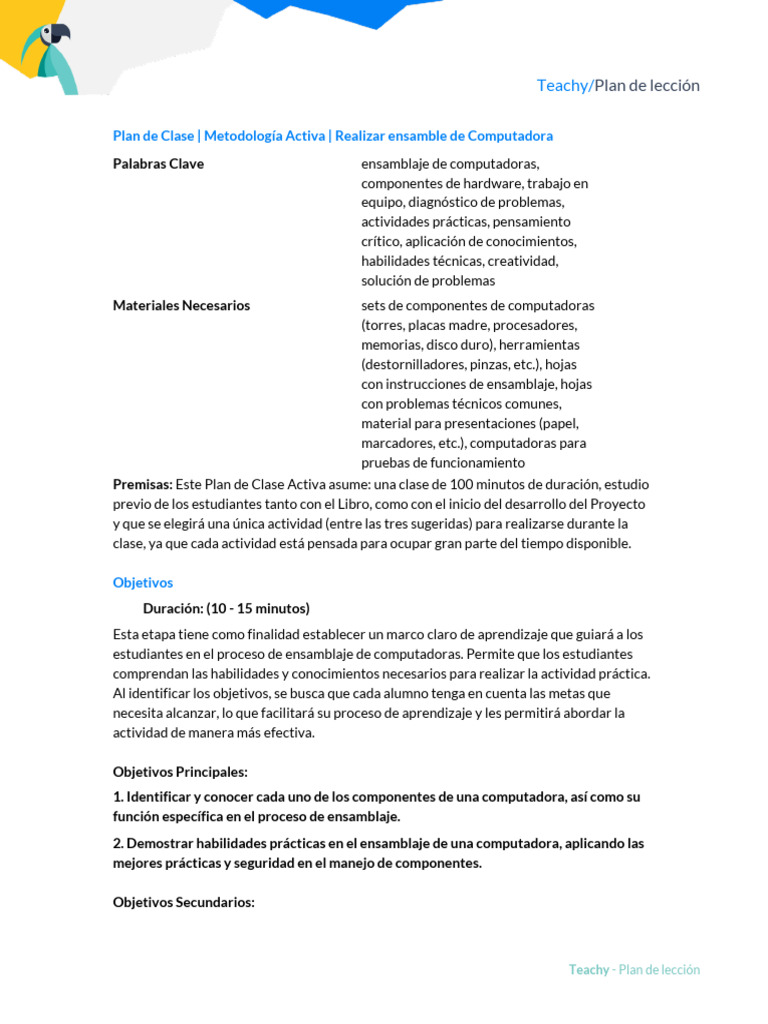 Plan de Clase Mtto | PDF | Aprendizaje | Pensamiento