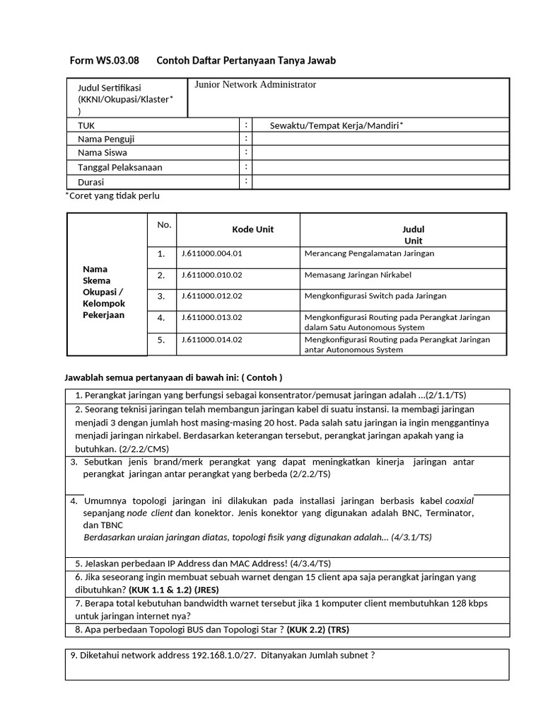 Form LK WS.03.08 Contoh Daftar Pertanyaan Tanya Jawab | PDF