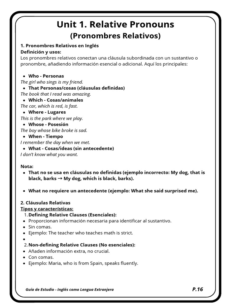 Ejercicios de Pronombres Relativos en Inglés | PDF | Morfología ...