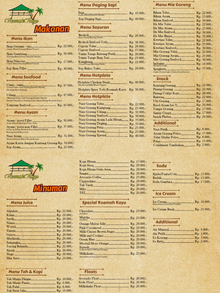 Menu Lengkap Roemah Kayu | PDF