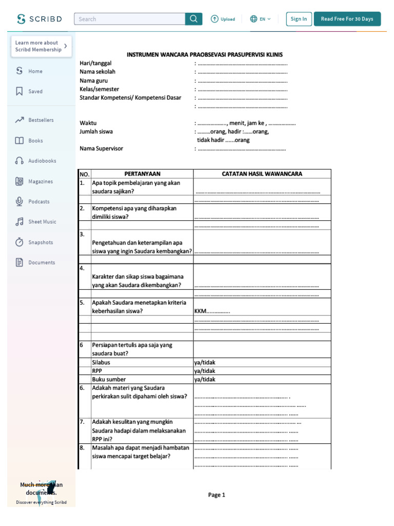 PDF Instrumen Supervisi Klinis - Compress | PDF