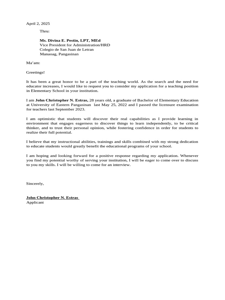 Estras, John Christopher LETTER OF INTENT | PDF