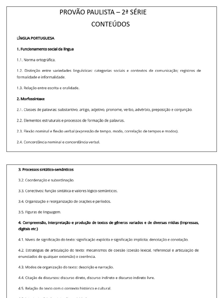 Provão Paulista - Conteúdos | PDF