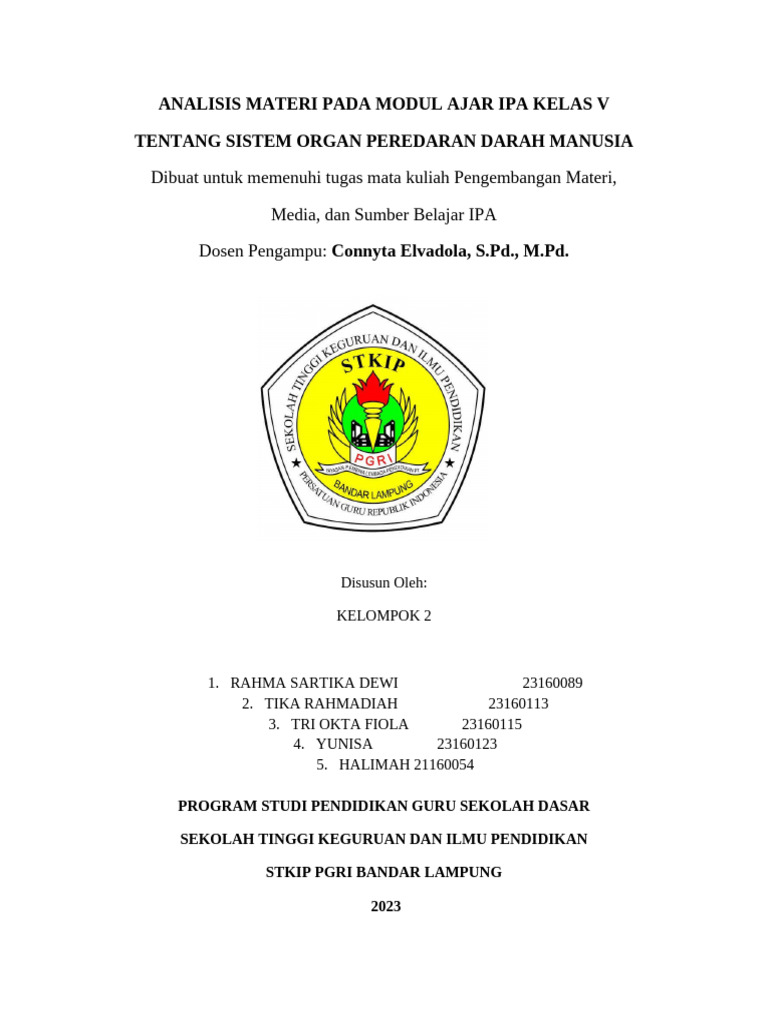 Analisis Modul Ajar IPA Tentang Sistem Organ Peredaran Darah Manusia KEL2 | PDF