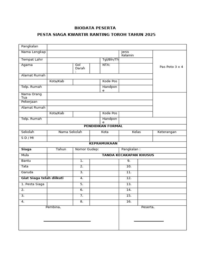 Biodata Peserta | PDF