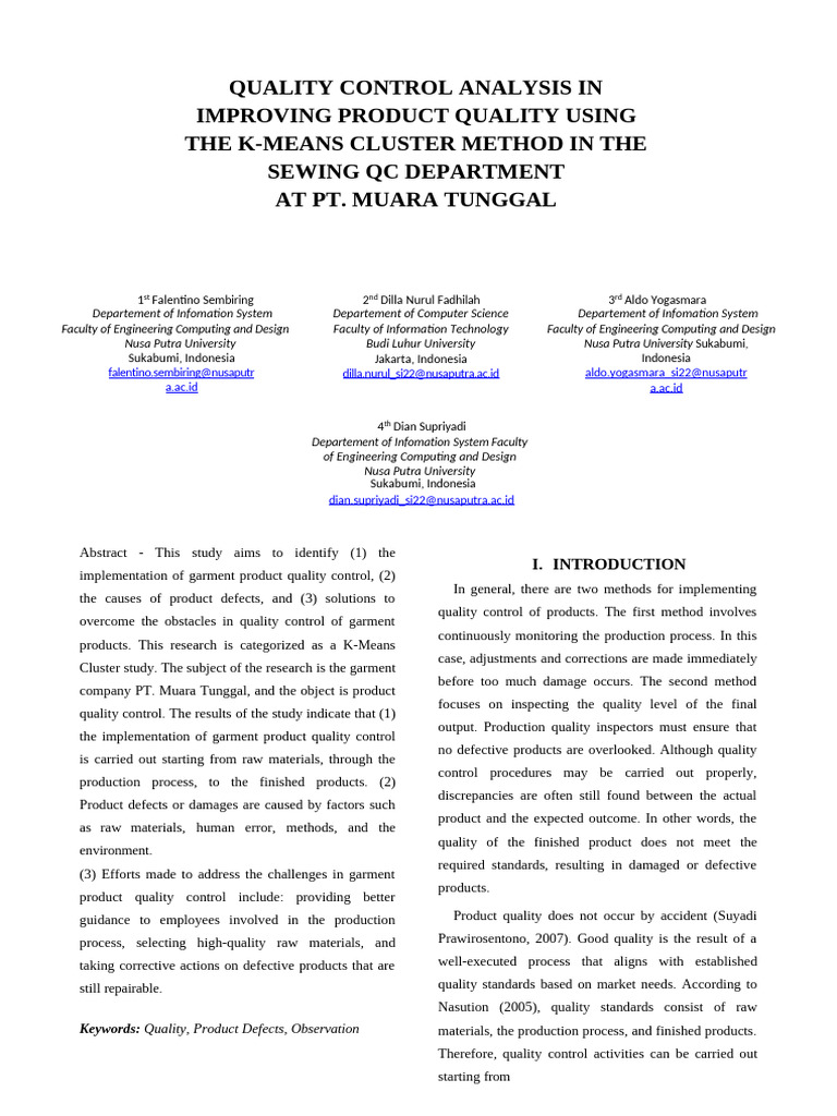 K-Means Quality Control in Garment Production | PDF | Cluster Analysis ...