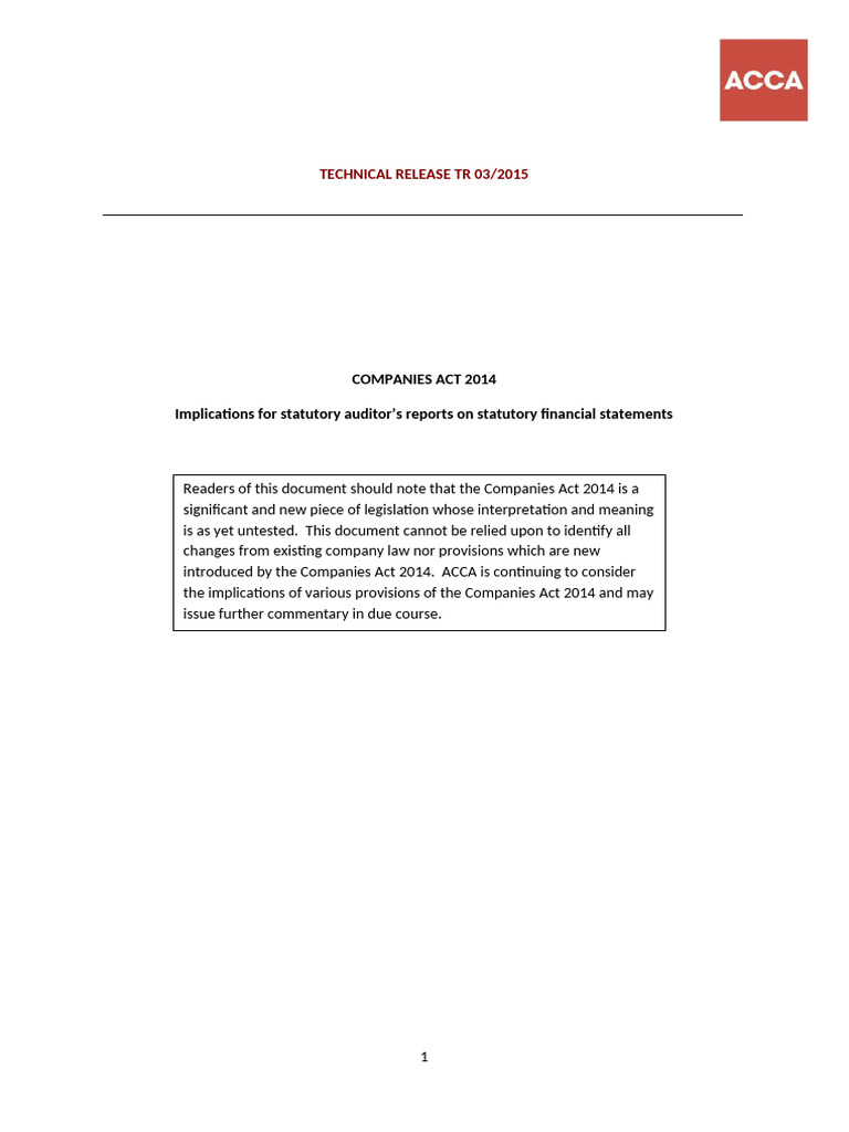 Companies Act 2014: Auditor Report Guide | PDF | Auditor's Report | Audit