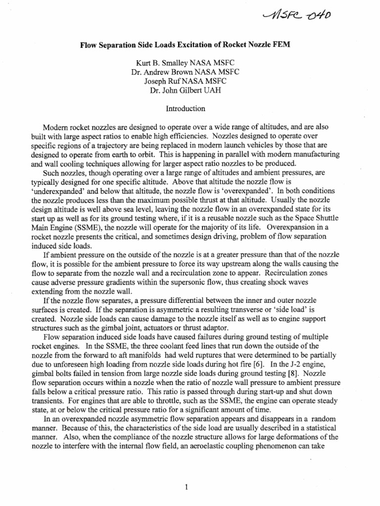 Flow Separation Side Loads Excitation of Rocket Nozzle FEM | PDF ...