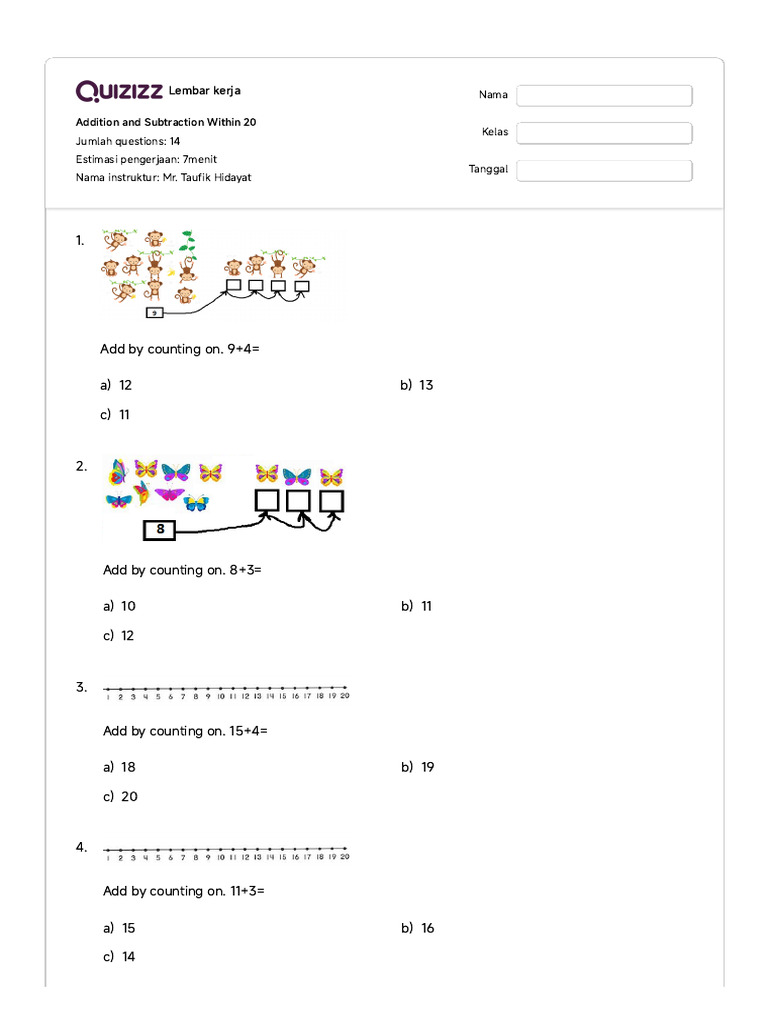 Addition and Subtraction Within 20 | PDF