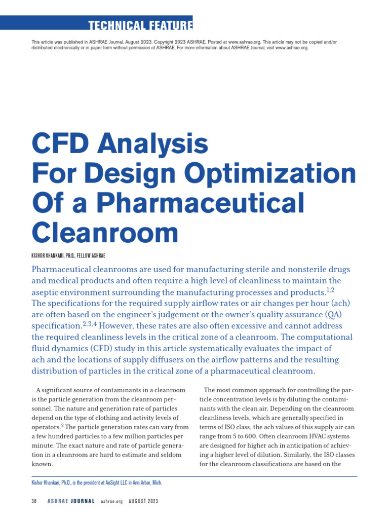 CFD Analysis For Design Optimization of A Pharmaceutical Cleanroom ...