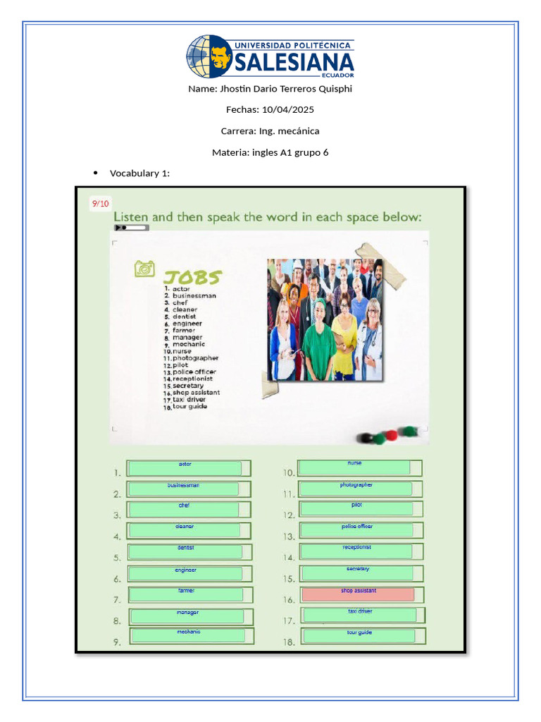 Unidad 2 de Ingles A1 | PDF