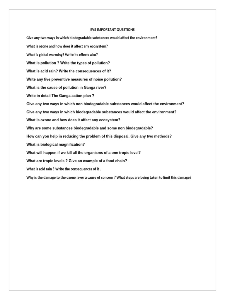 Evs Important Questions | PDF