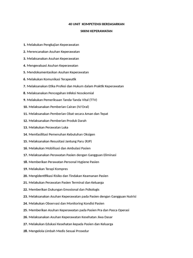 40 Unit Kompetensi Berdasarkan Skkni | PDF