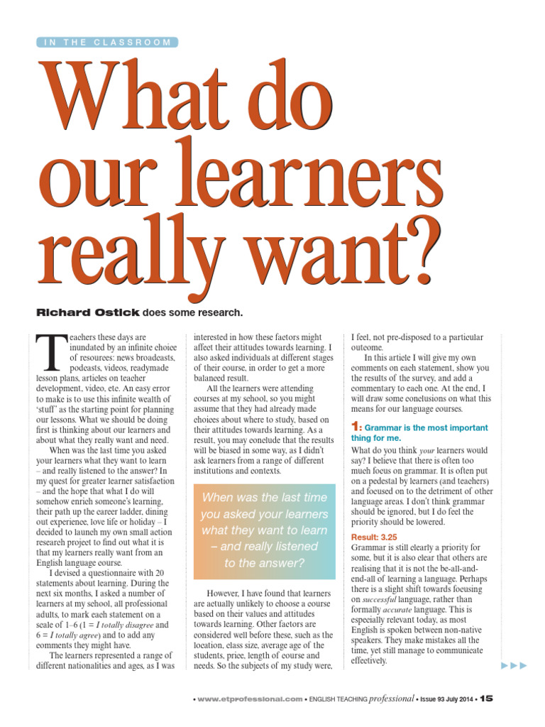 OSTICK, R. what do our learners really want (magazine article) | PDF ...