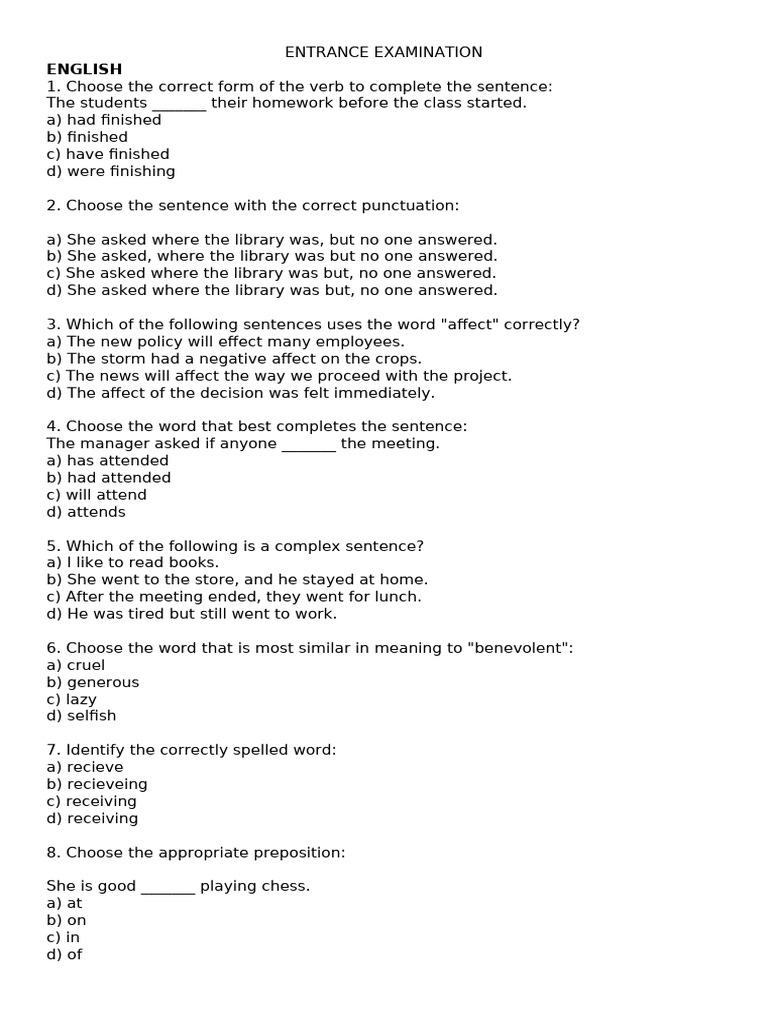 English Entrance Exam Practice Questions | PDF | Sustainable ...