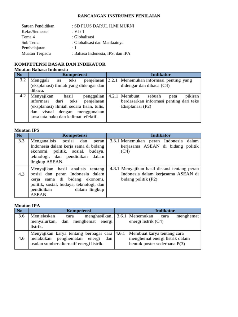 5. INSTRUMEN PENILAIAN RPP 1 | PDF