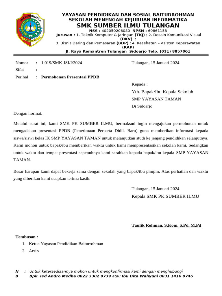 Surat Permohonan Presentasi PPDB 2025 | PDF