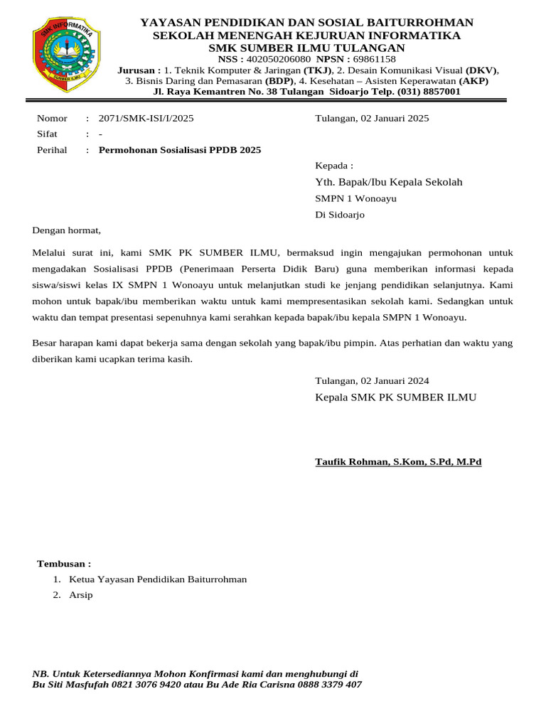 Surat Permohonan Sosialisasi PPDB 2025-2026 | PDF