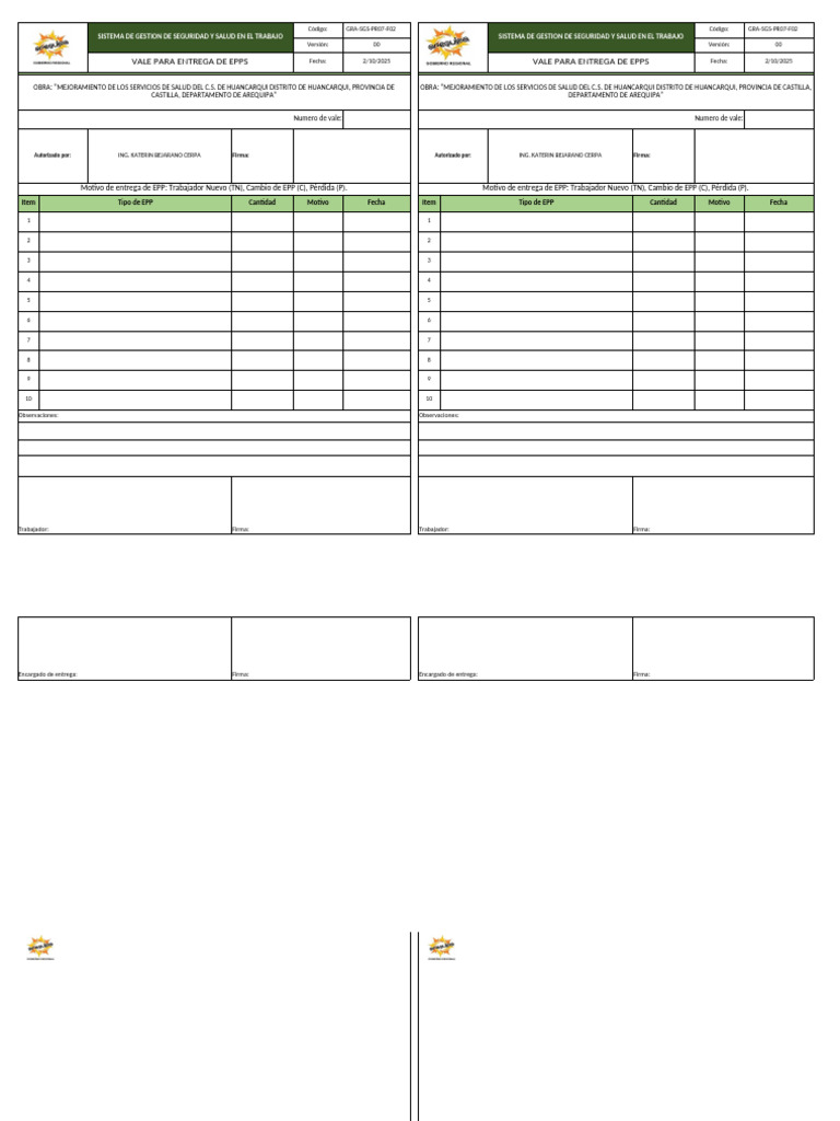 SST-FOR-072 - Vale de Entrega de EPP | PDF