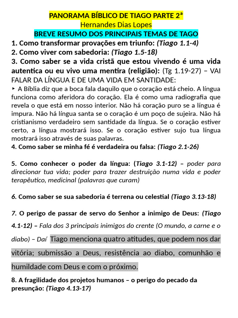 Panorama Bíblico de Tiago 2 Parte Mais Atual | PDF | Pecado | Deus
