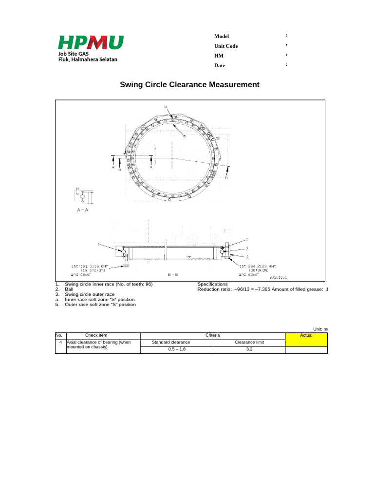 Swing Circle Clearance Measurement Guide | PDF