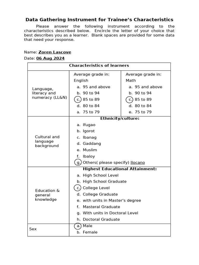 Unit 1 Plan Training Session - FORM 1.0 Data Gathering Instrument For ...