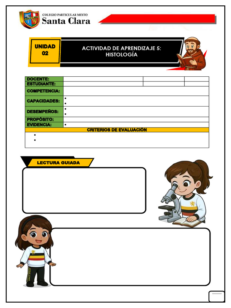 Ficha de Actividad (U1) (3° Grado) - CyT - ANATOMÍA | PDF | Tejido (biología) | Histología