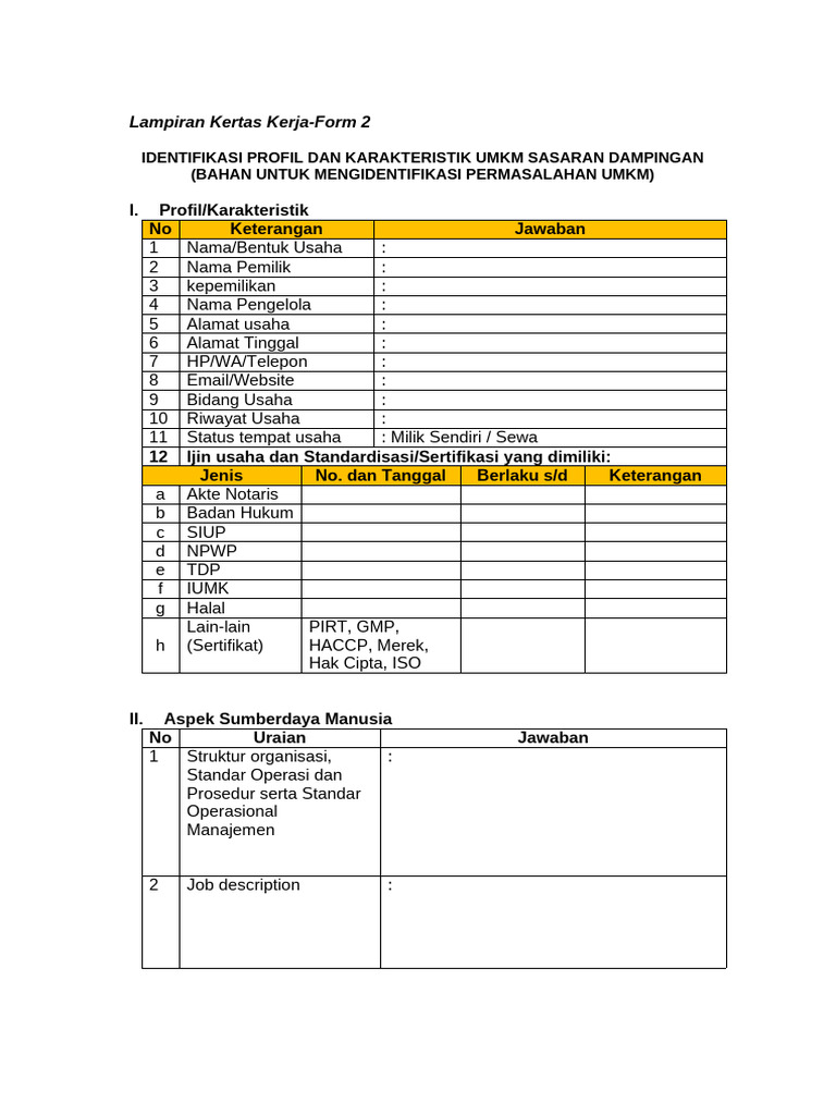 2. Identifikasi Profil dan Karakteristik UMKM - Form 2-oke (1) (1) | PDF
