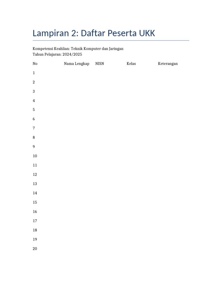 Lampiran2 Daftar Peserta UKK TKJ | PDF