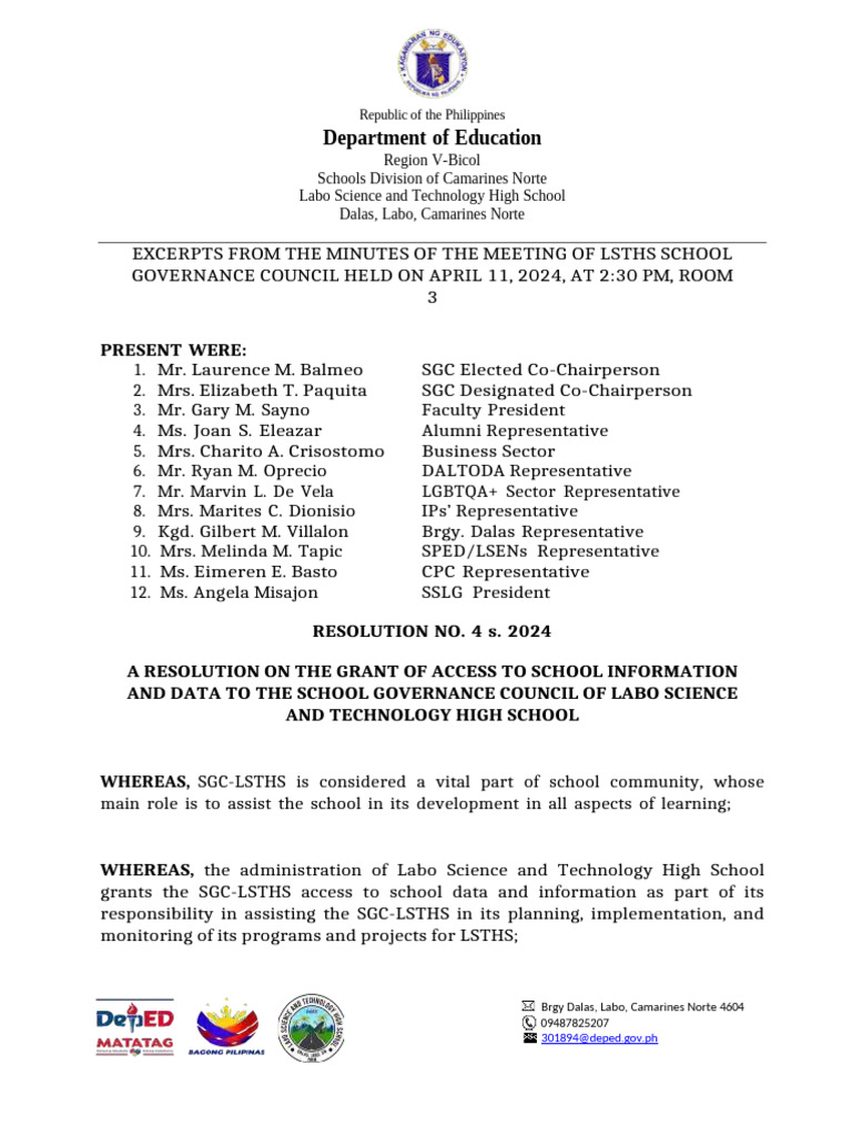 FI 11 SGC Resolution On Access To Information School Data and ...