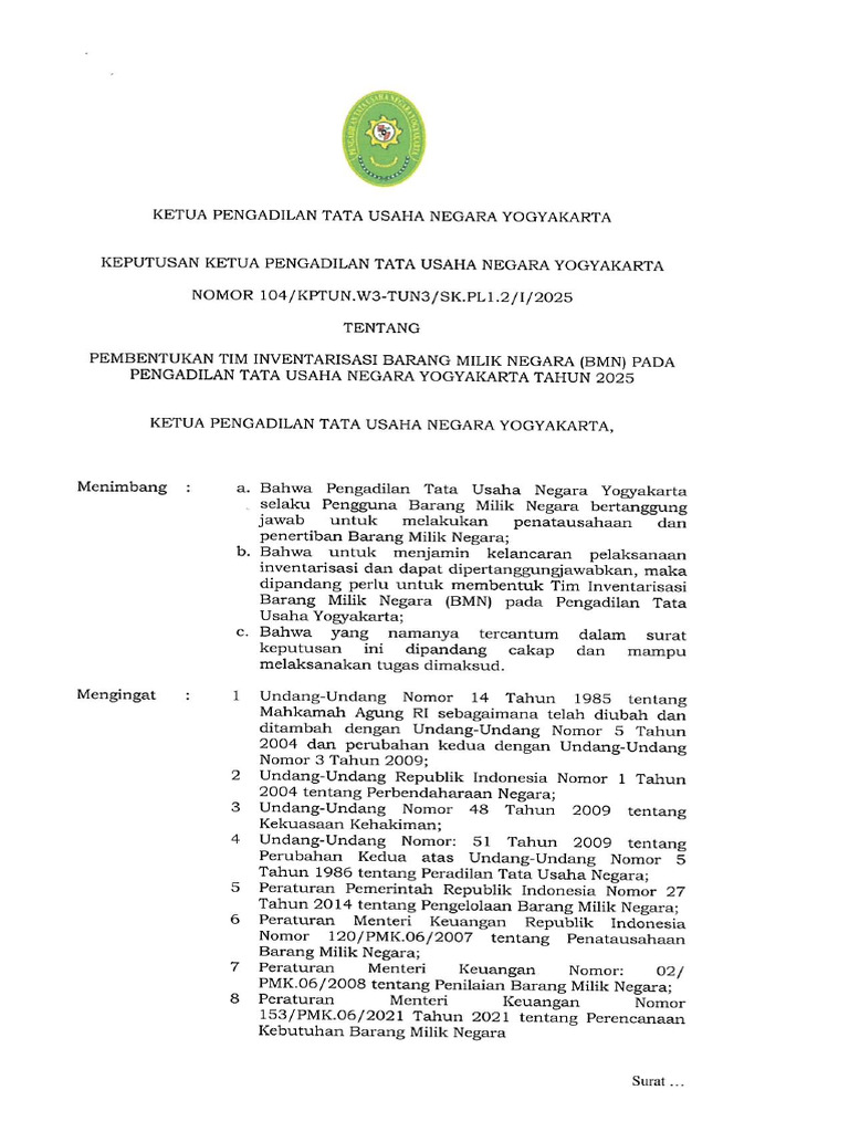 2025sk-ketua pengadilan3402104_KPTUN.W3-TUN3_SK.PL1.2_I_2025 | PDF