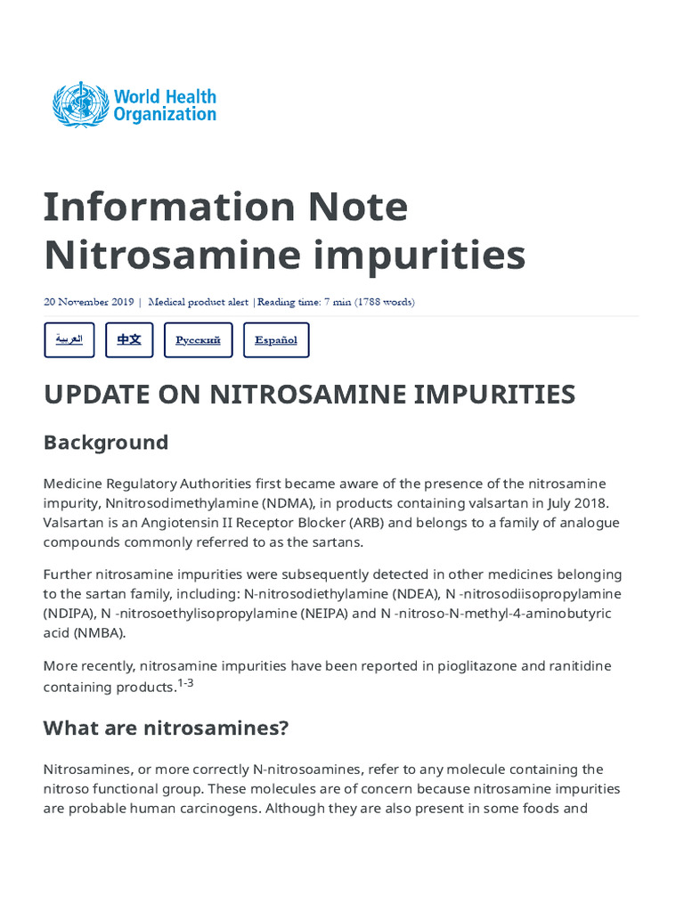 Nitrosamine Impurity Overview and Actions | PDF