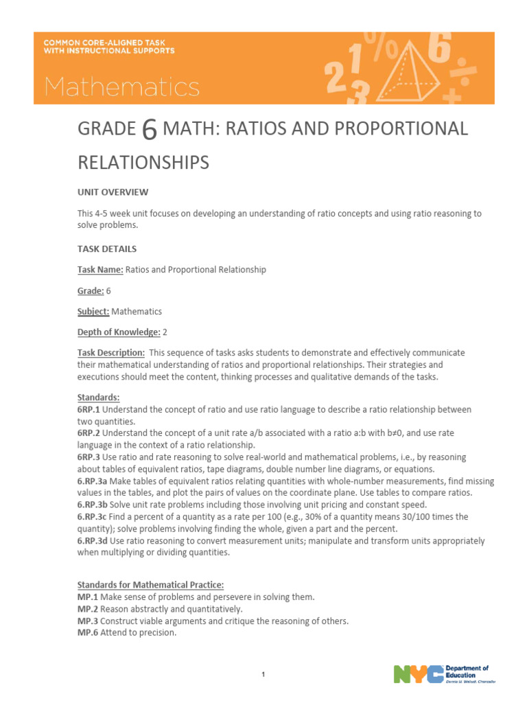 Grade 6 Ratios & Proportional Relationships | PDF | Ratio | Mathematics