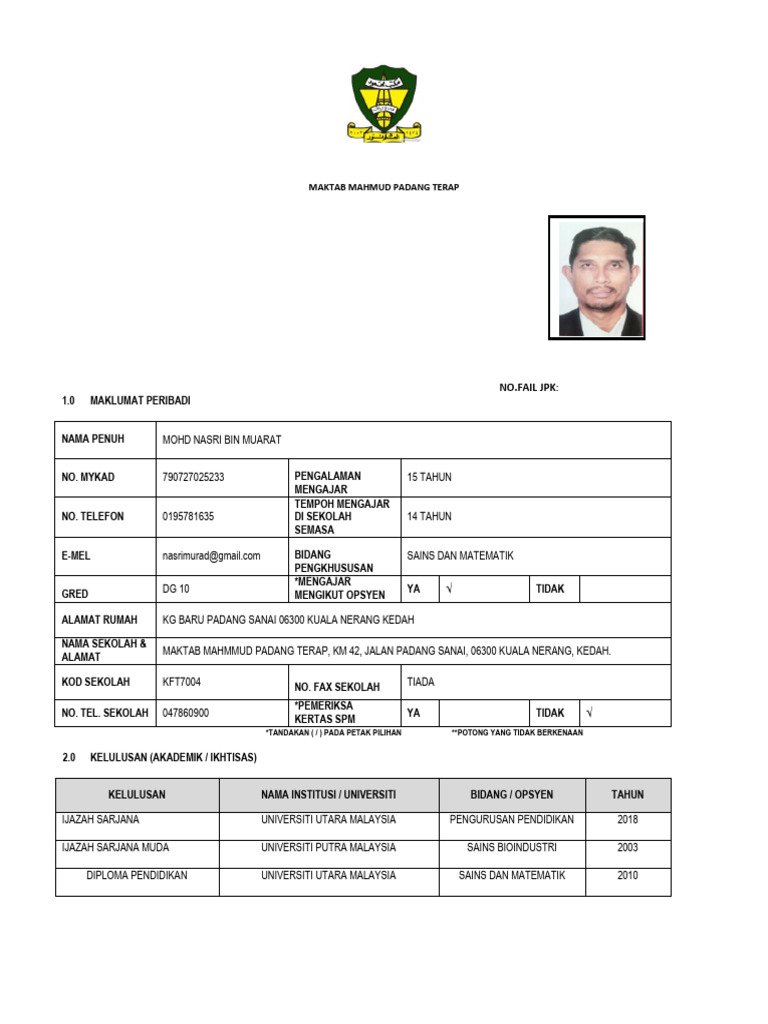 Borang Profil Guru Panitia | PDF