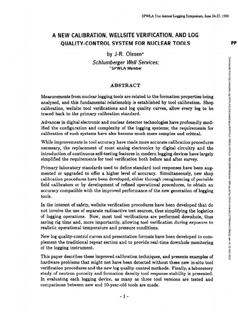 A New Calibration, Wellsite Verification, and Log Quality-Control ...