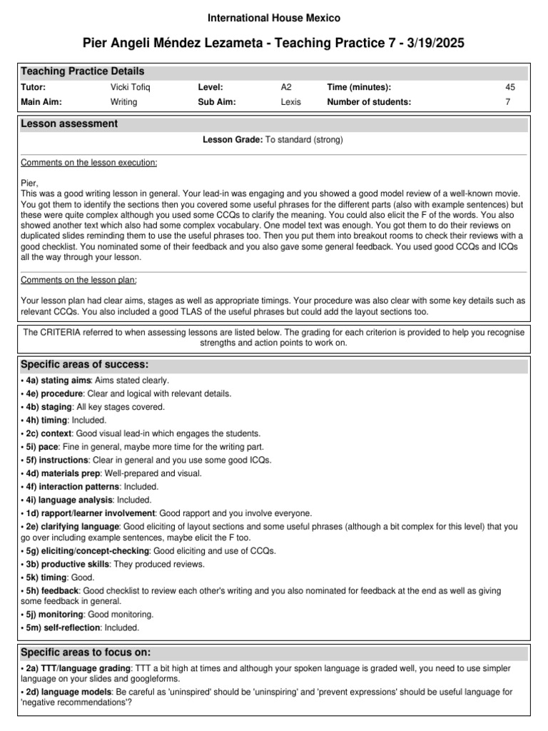 TP7 - Pier Angeli Mendez Lezameta | PDF | Behavior Modification | Linguistics