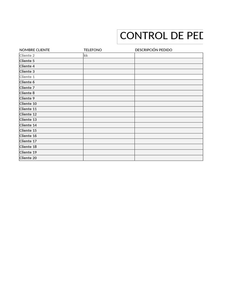 Plantilla Control de Pedidos | PDF