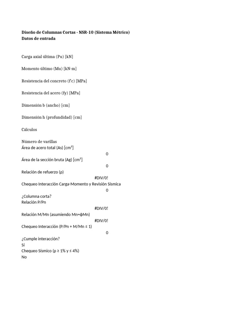 Diseno Columna Corta NSR10 Interaccion Sismico | PDF