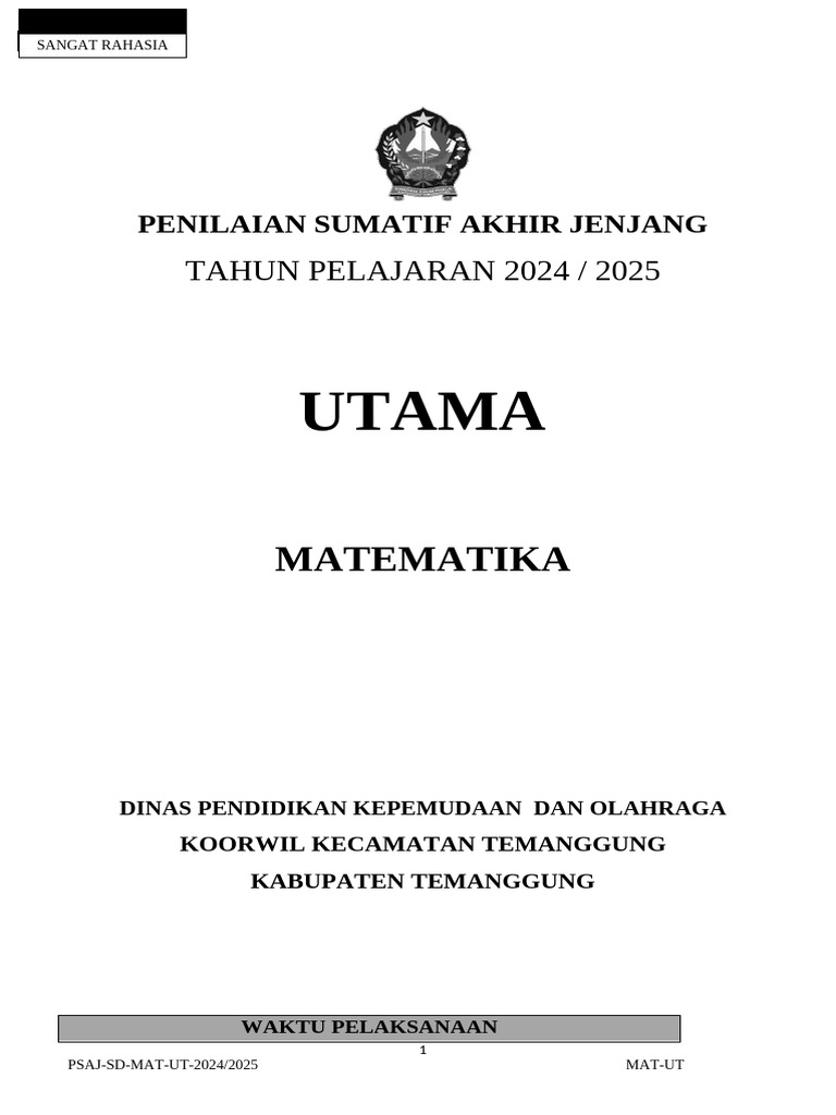 Soal Psas Tertulis Kelas Vi Matematika 2025 Fix | PDF