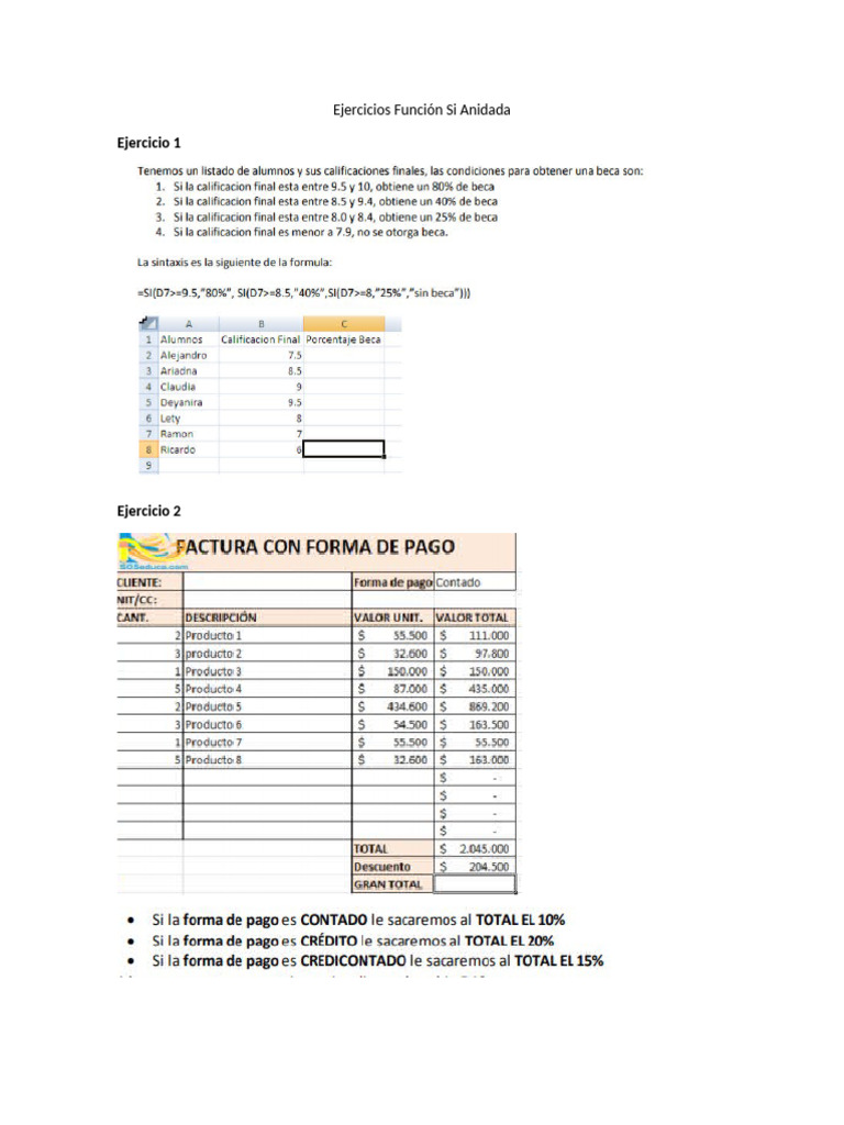 Ejercicios Función Si Anidada | PDF