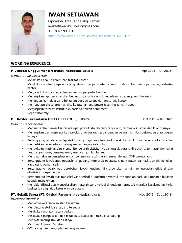 Profil Profesional Iwan Setiawan | PDF