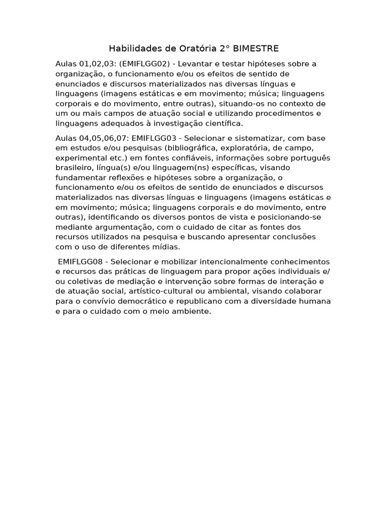 Habilidades de Oratória 2°Bim | PDF