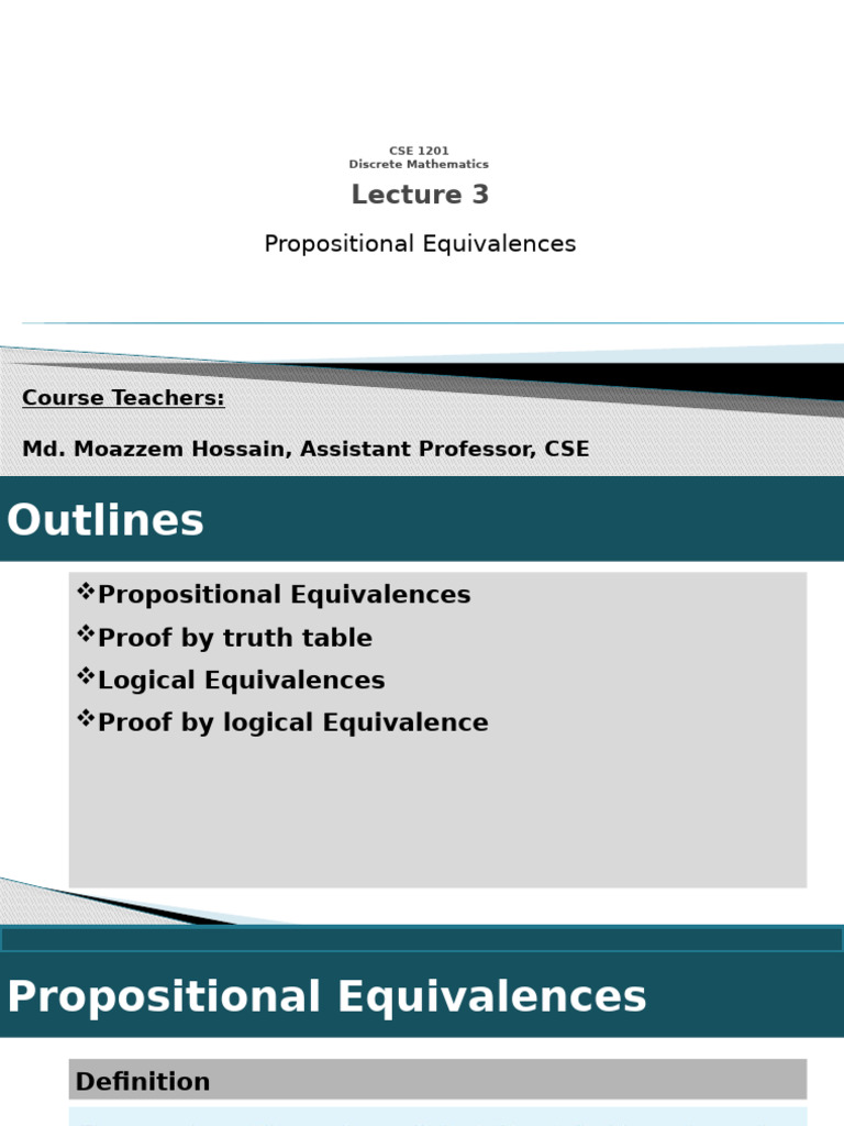 CSE 1201, Week#1, Lecture#3 | PDF | Truth | Mathematics