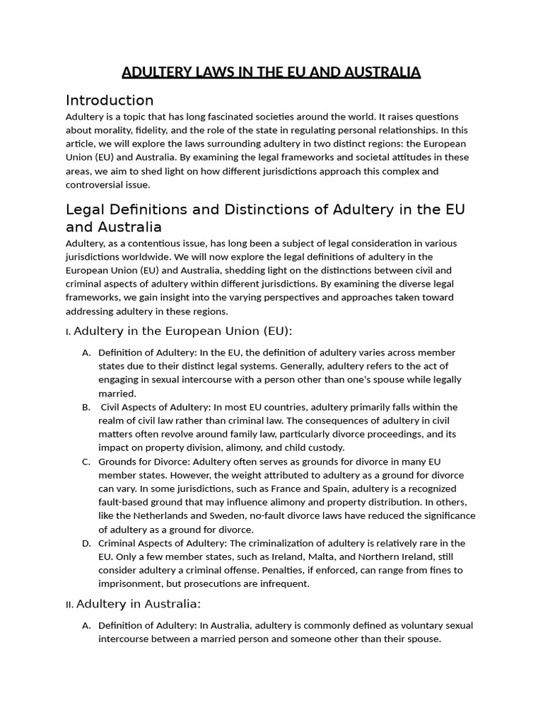 Adultery Laws in EU and Australia Explained | PDF | Adultery | Divorce